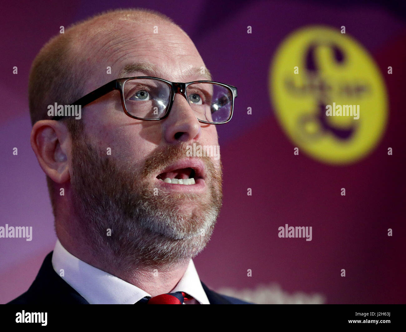 UKIP leader Paul Nuttall speaks to assembled media at the launch of the ...