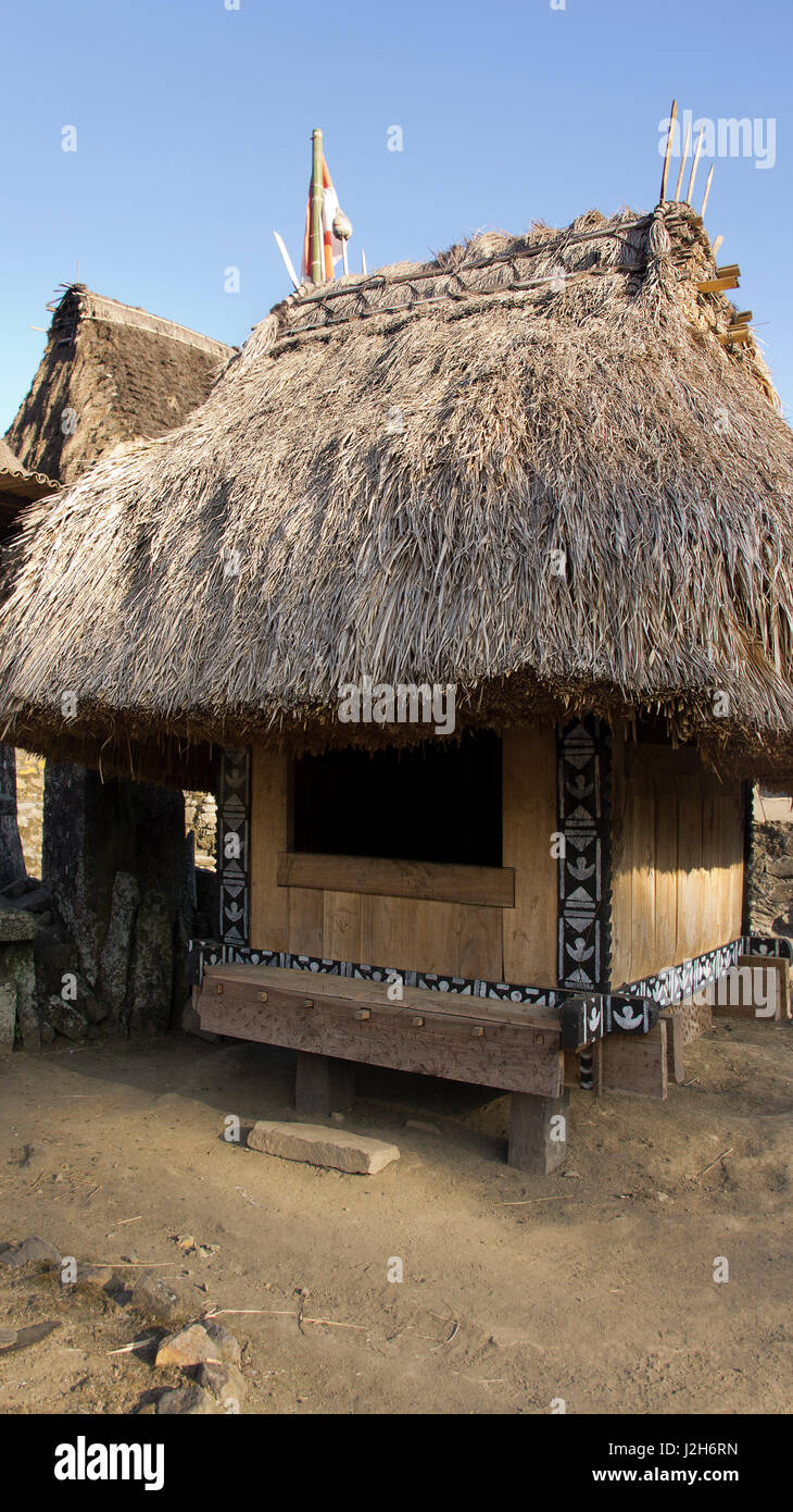 Hut of Bena a traditional village with grass huts of the Ngada people ...