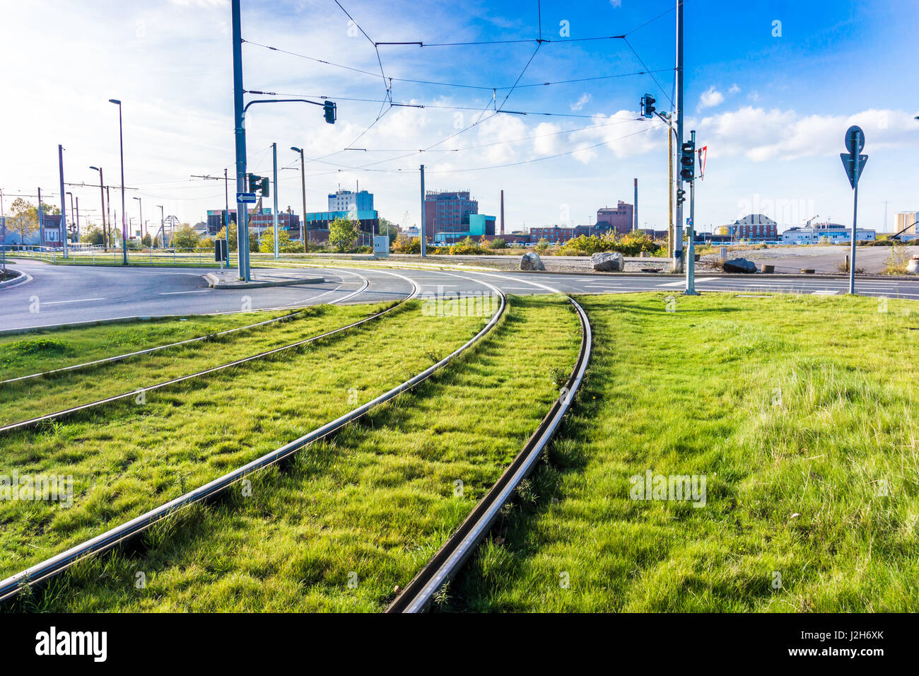 Tram rails. Tram tracks Stock Photo - Alamy