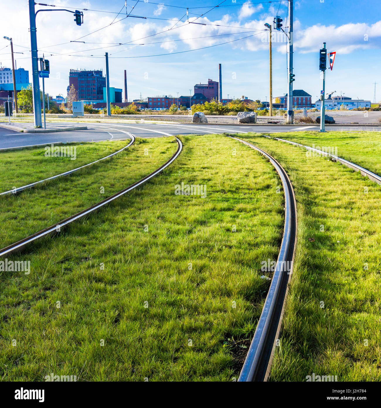 Tram rails. Tram tracks Stock Photo - Alamy
