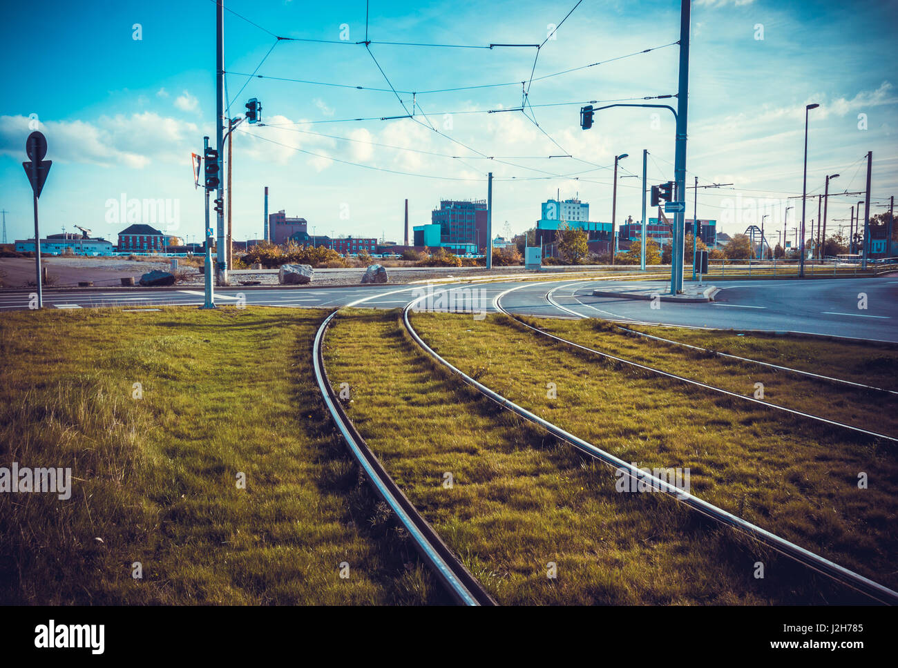 Tram rails. Tram tracks Stock Photo - Alamy