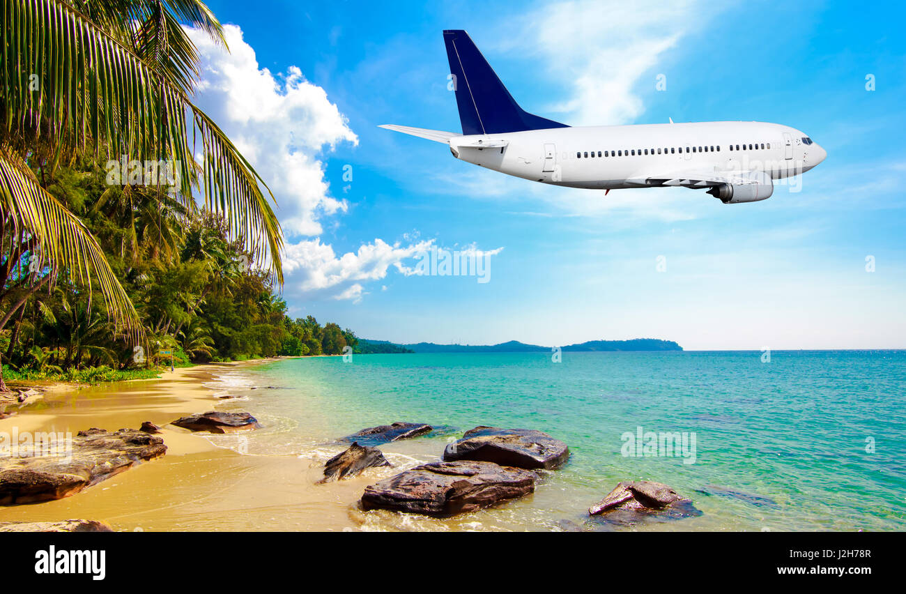 Jet plane over the tropical sea Stock Photo - Alamy