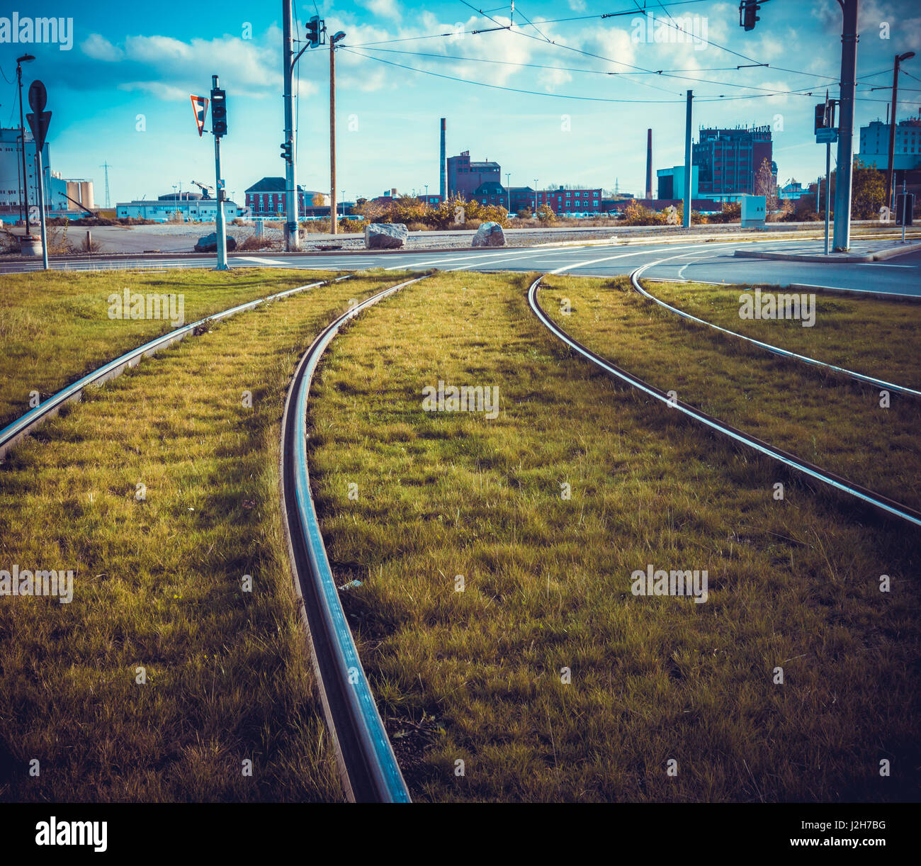 Tram rails. Tram tracks Stock Photo - Alamy