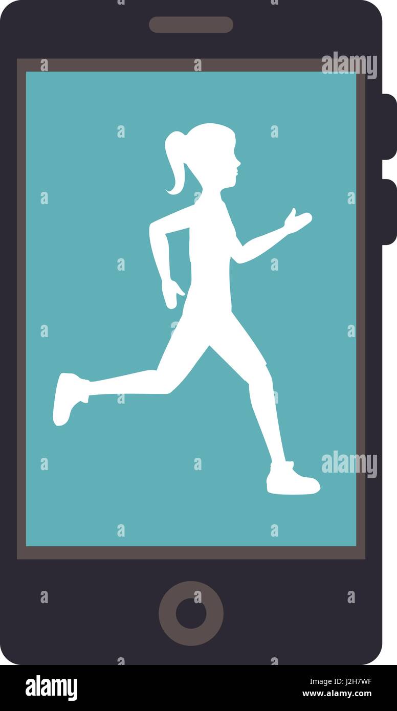smartphone device with woman running isolated icon Stock Vector Image ...