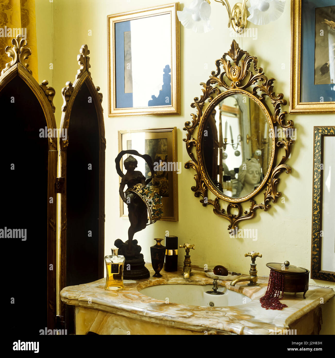 Marble washbasin in victorian style bathroom Stock Photo - Alamy