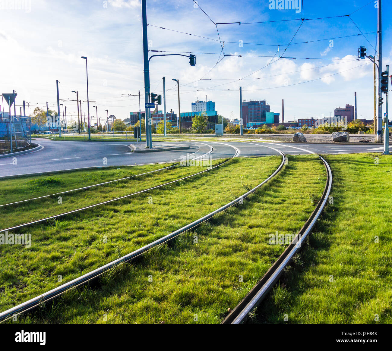 Tram rails. Tram tracks Stock Photo - Alamy