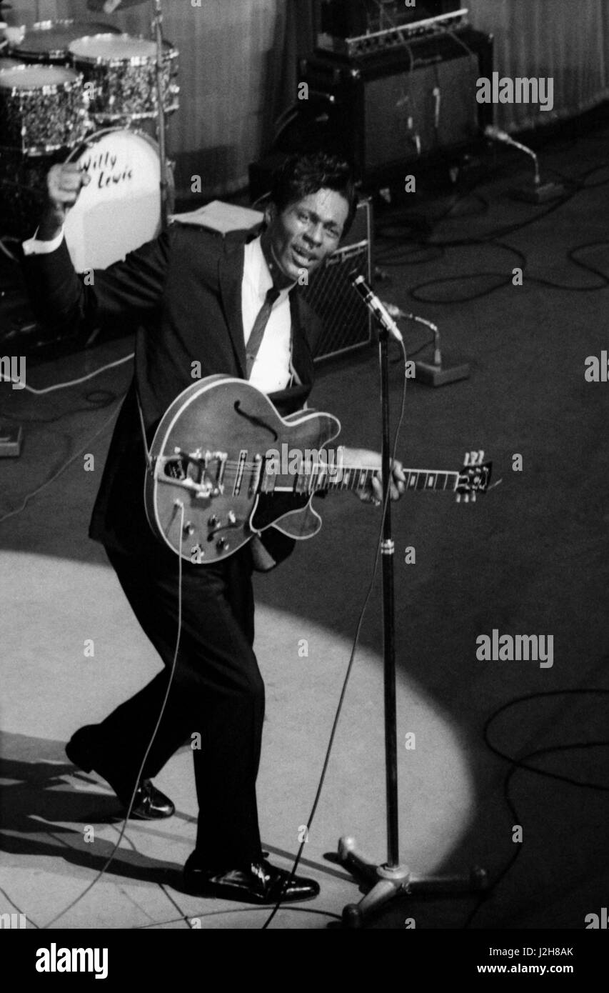 American singer and guitar player Chuck Berry during a concert at the ...