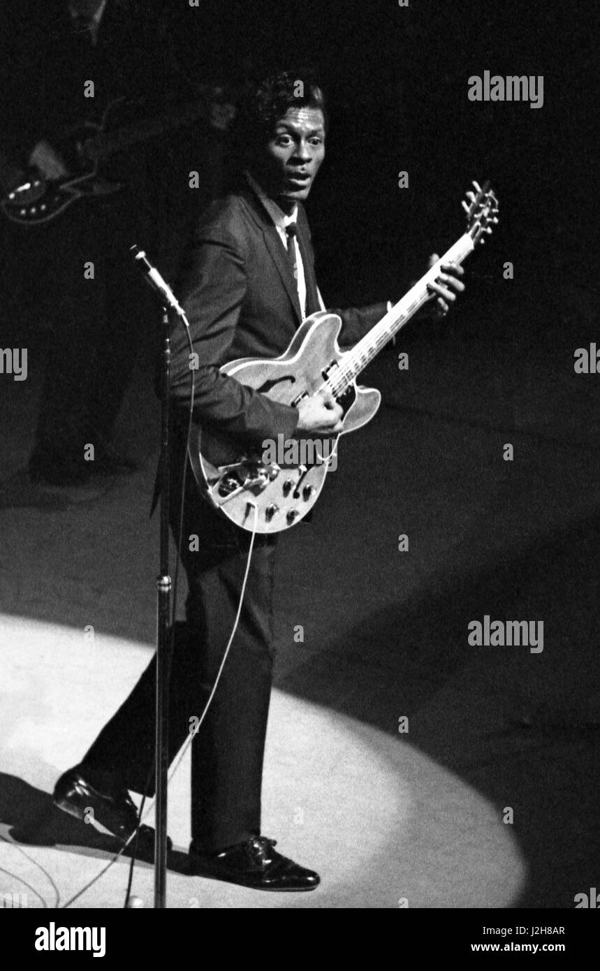 American singer and guitar player Chuck Berry during a concert at the ...