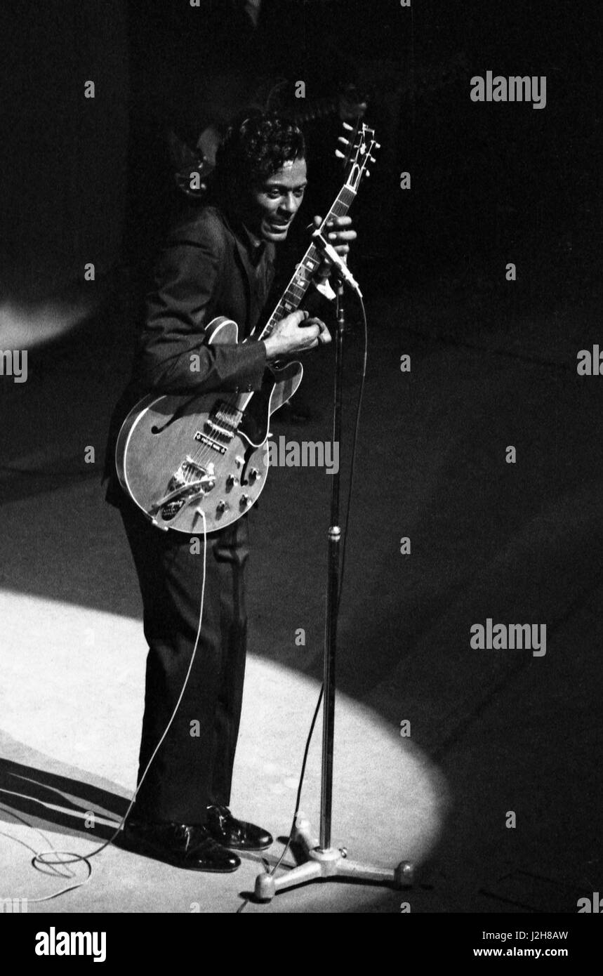 American singer and guitar player Chuck Berry during a concert at the ...
