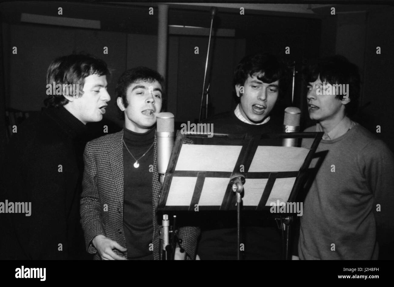French rock band Les Lionceaux during a recording session. From left to ...