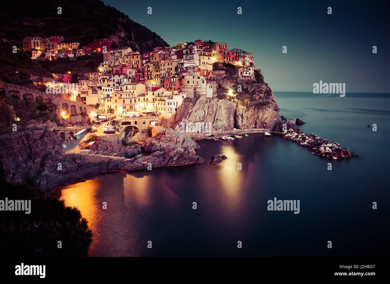 travel amazing Italy series - scenic night view of colorful village ...