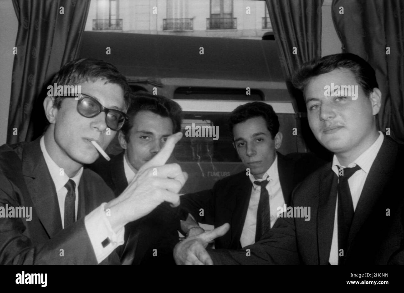 French singer Jacques Dutronc with musicians after a charity concert ...