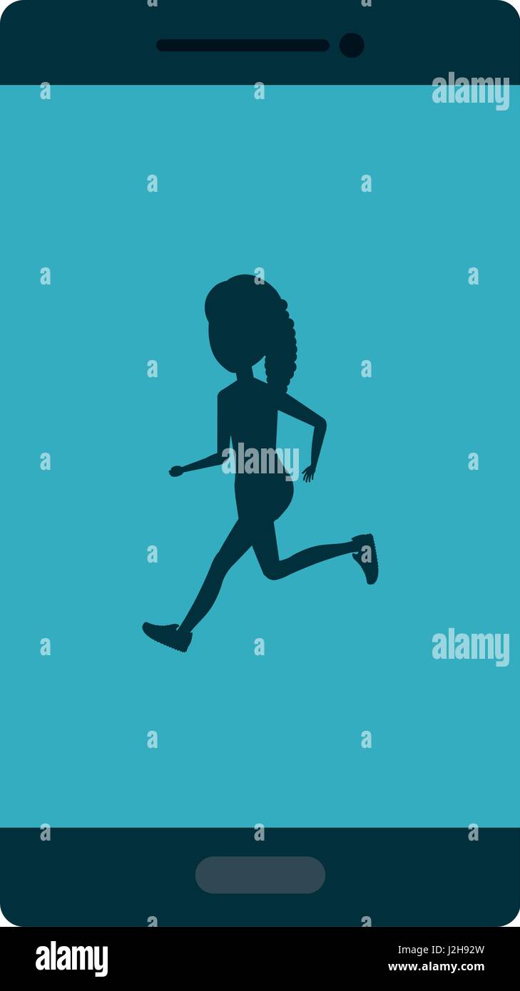 smartphone device with woman running isolated icon Stock Vector Image ...