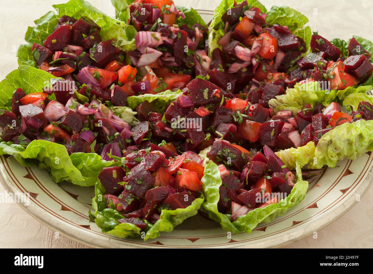 Traditional dish with Moroccan beet salad close up Stock Photo - Alamy