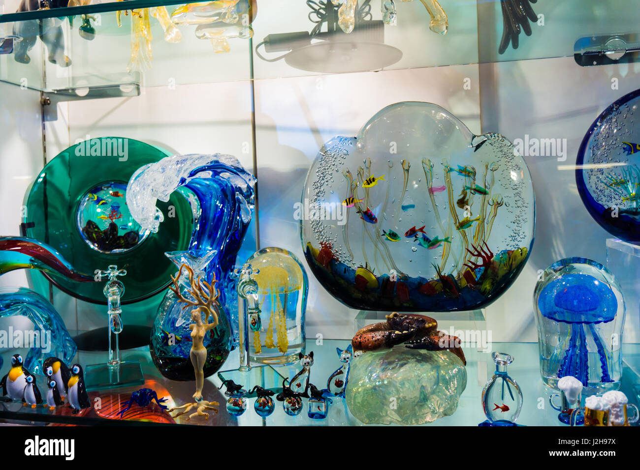 VENICE, ITALY - JUNE 1, 2014: Murano glass on display in window shop in ...