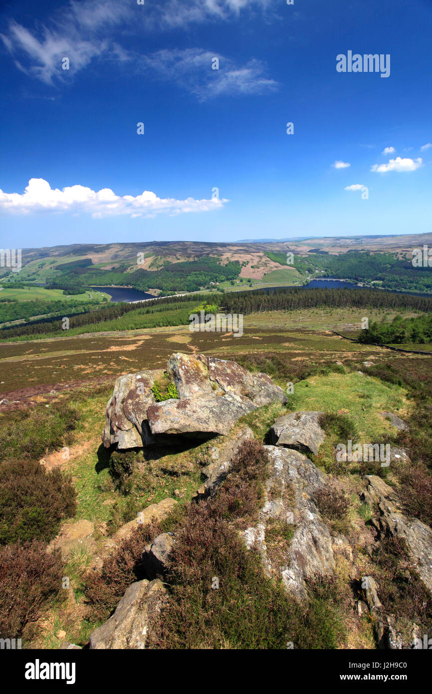 Summer view from Win Hill over Ladybower reservoir, Derwent Valley ...