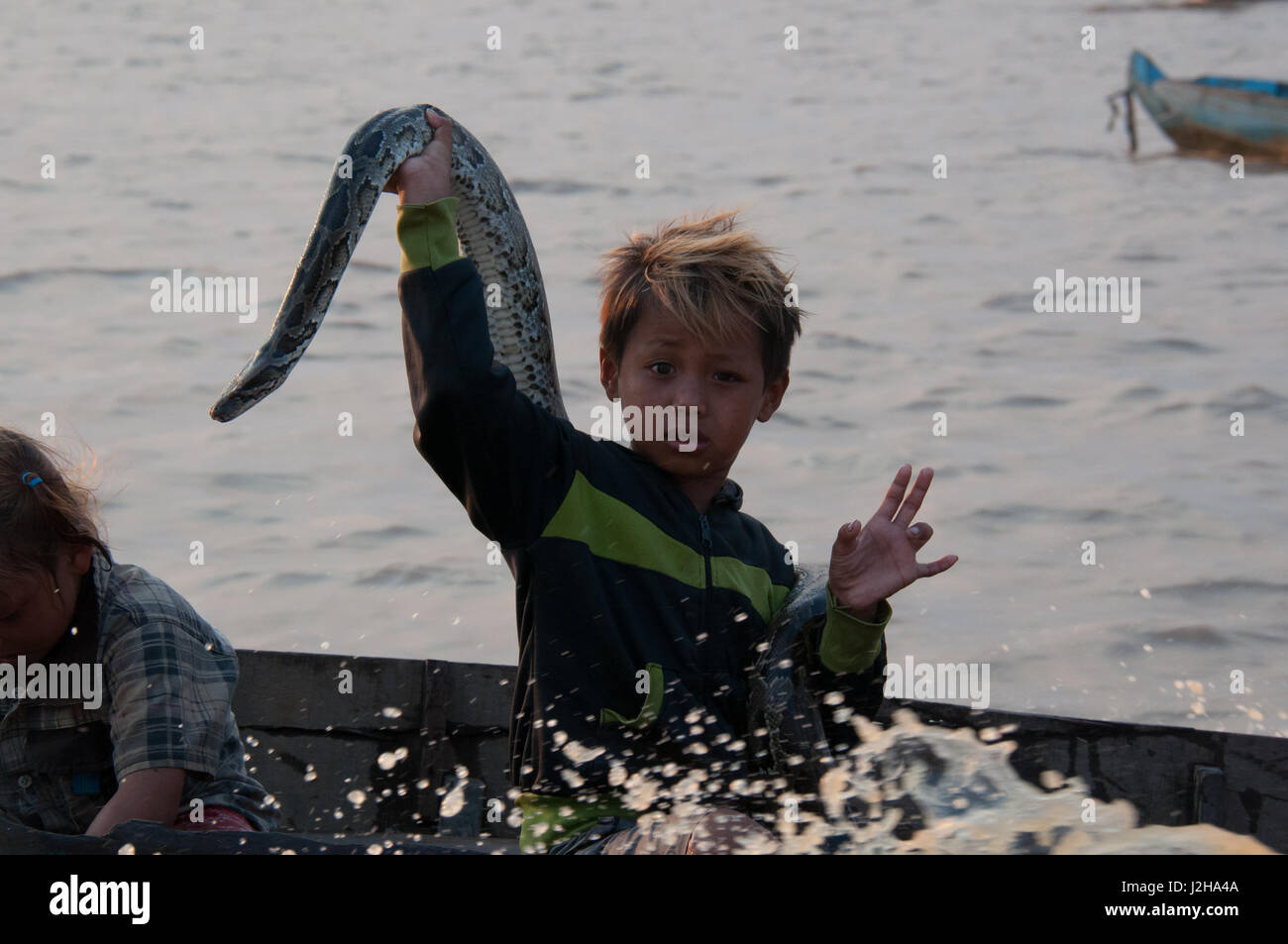 Boy playing with a snake Stock Photo - Alamy