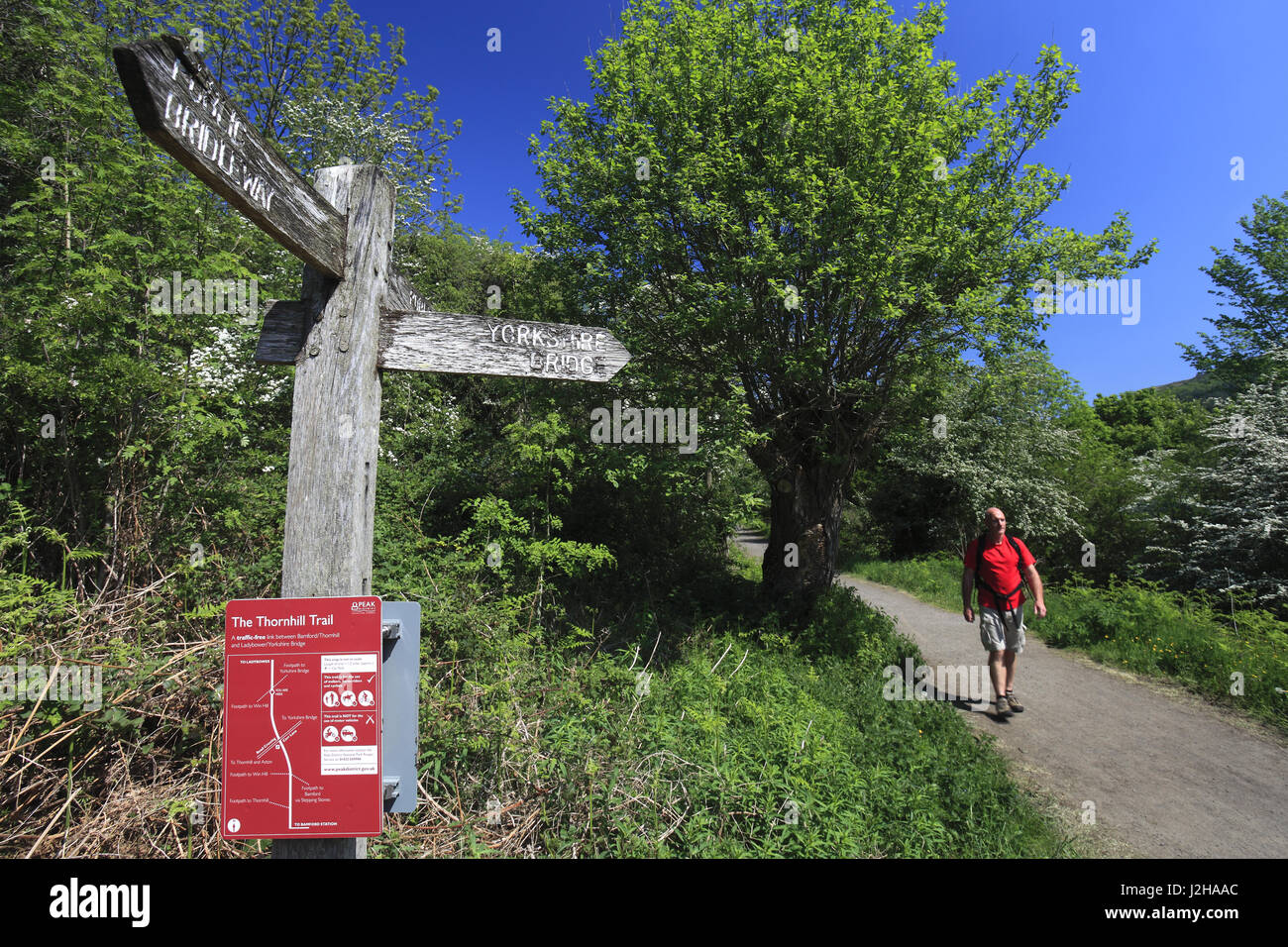 The Thornhill Trail footpath sign, Ladybower reservoir, Derwent Valley ...