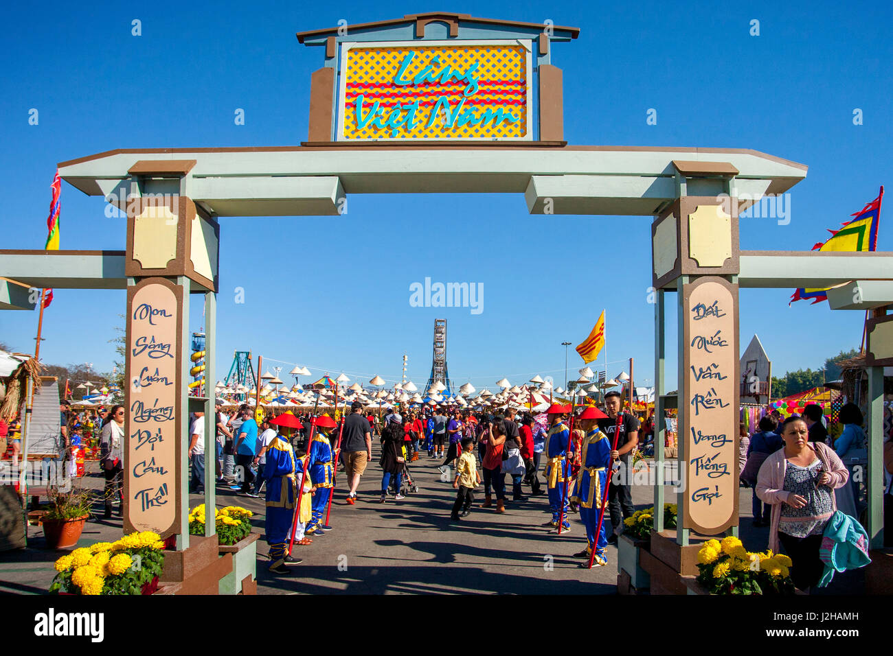 The gate of an impromptu "Vietnamese Village" at the Orange County ...