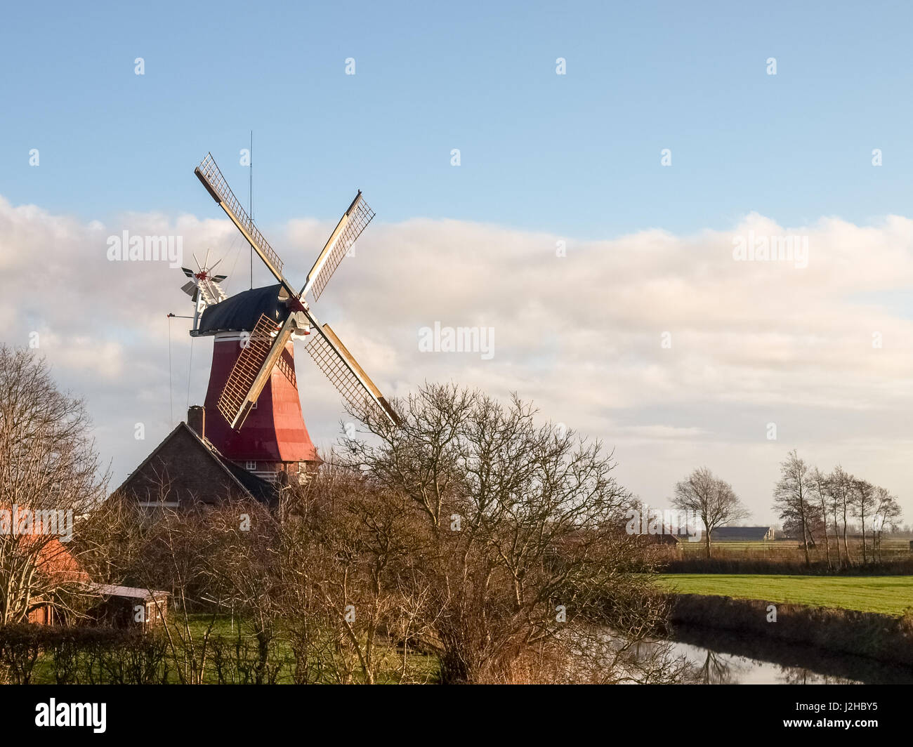 Greetsiel, Germany - December 6, 2014: Traditional Windmill working and ...