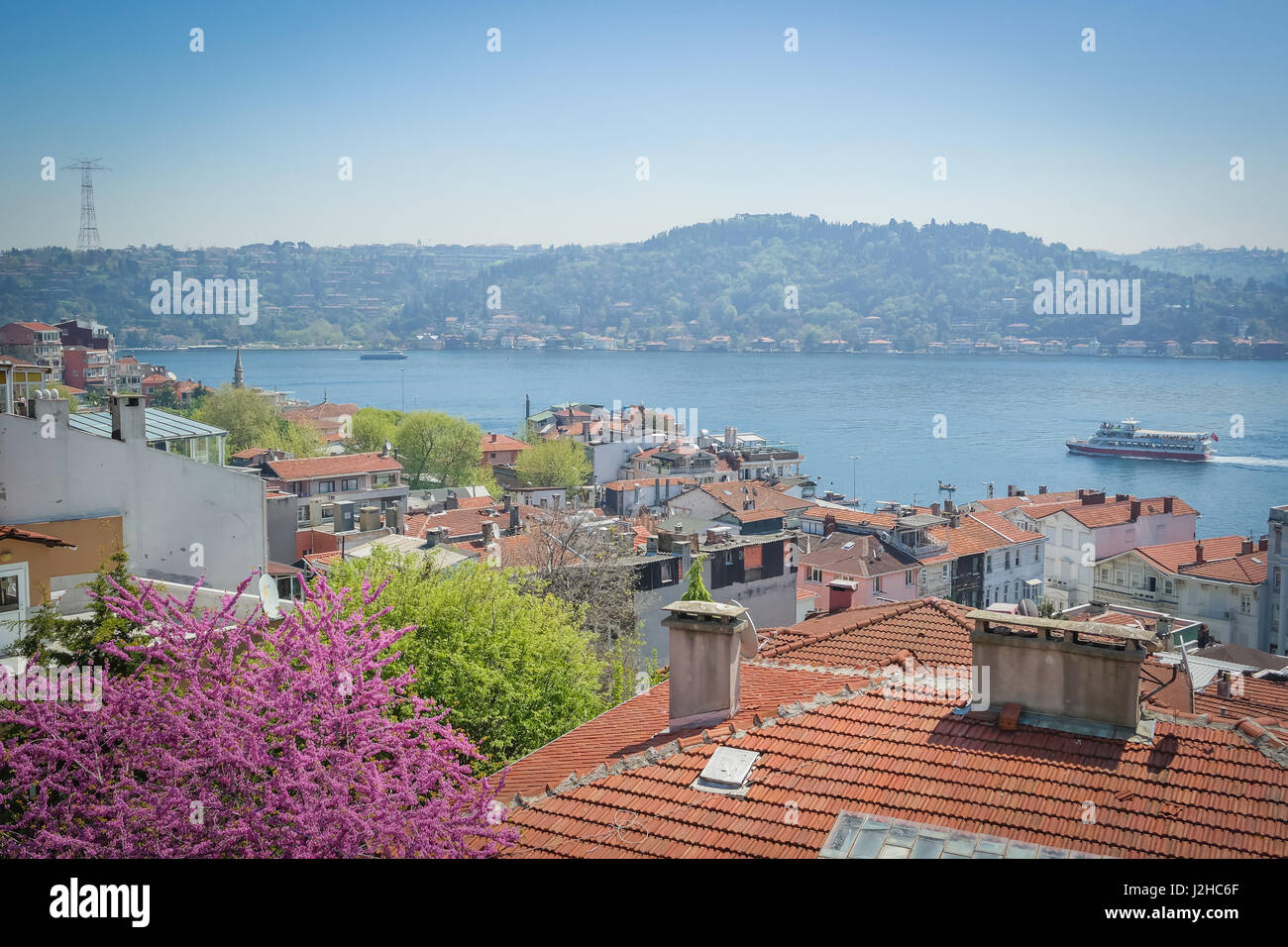 View of Istanbul roofs and Bosphorus. Arbavutkoy Bebek area of Istanbul ...