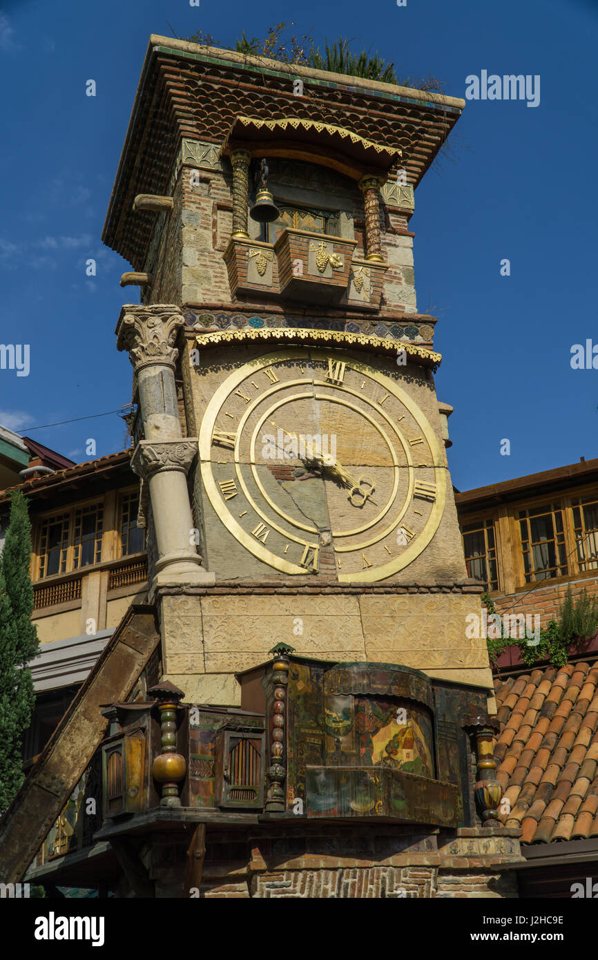 The leaning clock tower of Rezo Gabriadze Marionette Theatre. Tbilisi ...