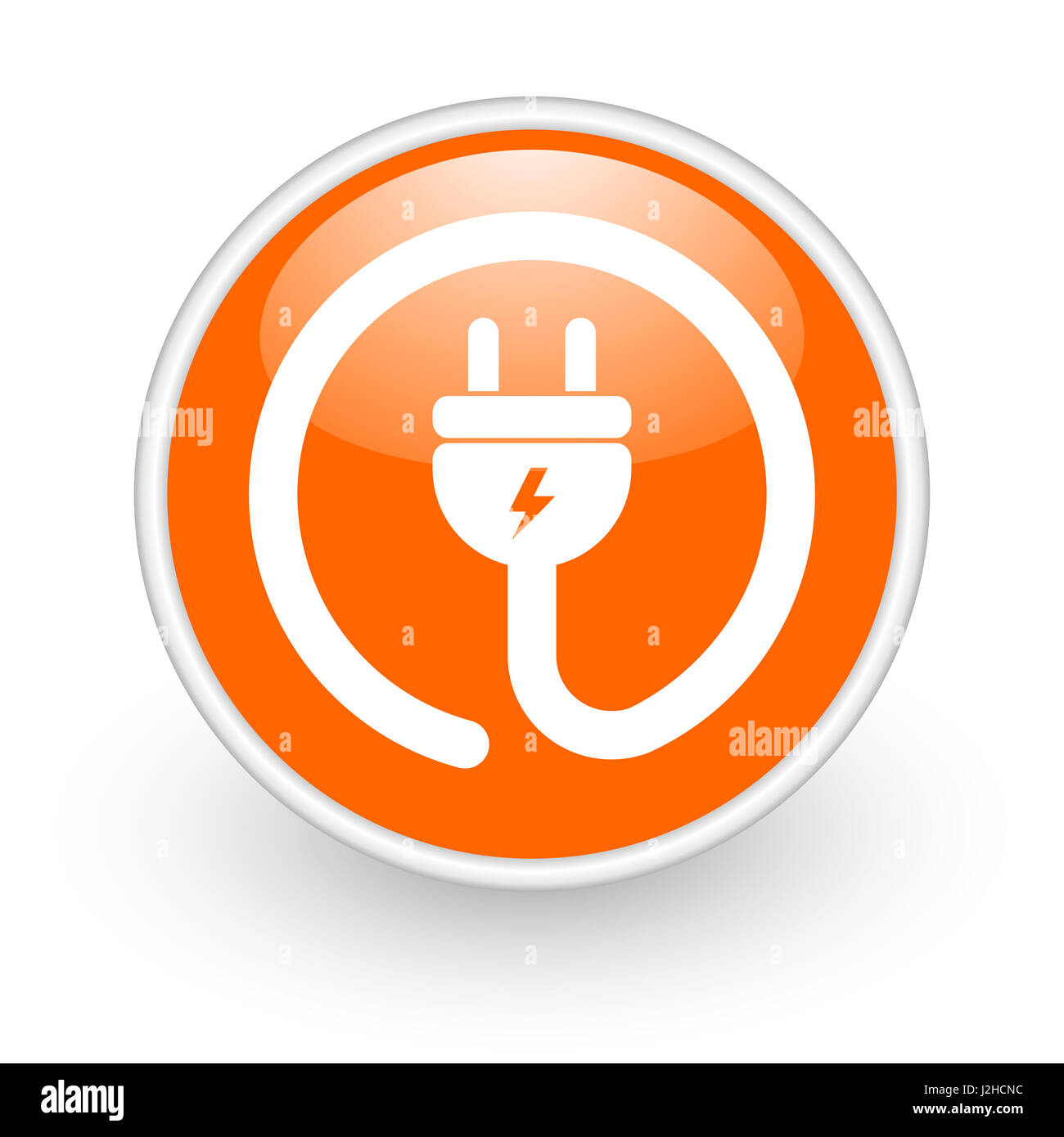 Electric plug modern design glossy orange web icon on white background ...