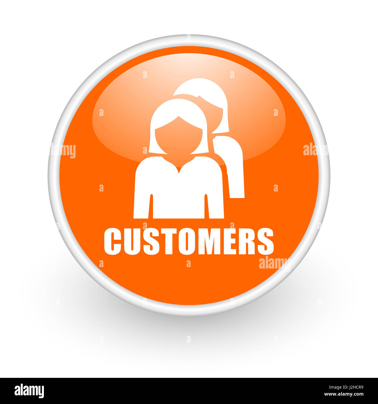 Customers modern design glossy orange web icon on white background ...