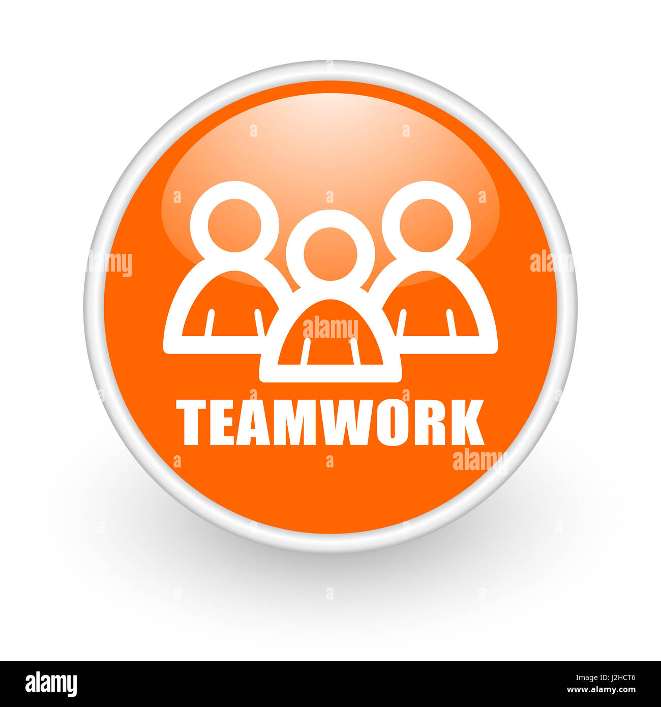 Teamwork modern design glossy orange web icon on white background Stock ...