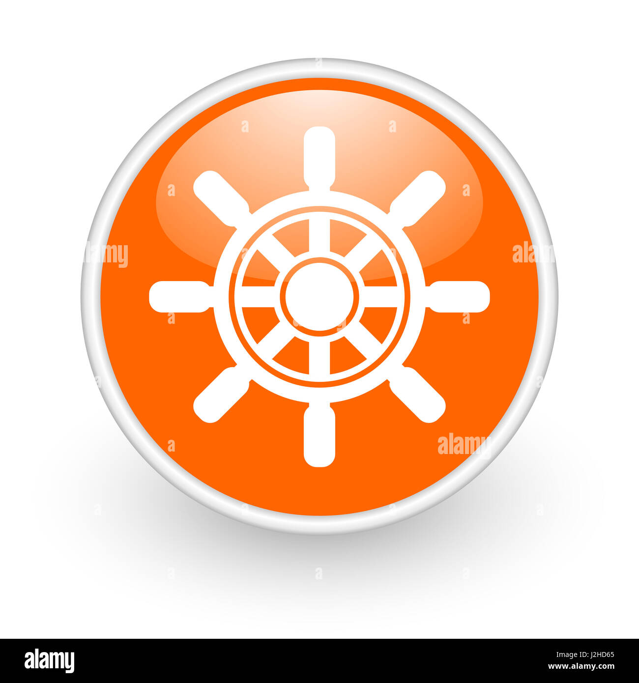 Ship wheel modern design glossy orange web icon on white background ...