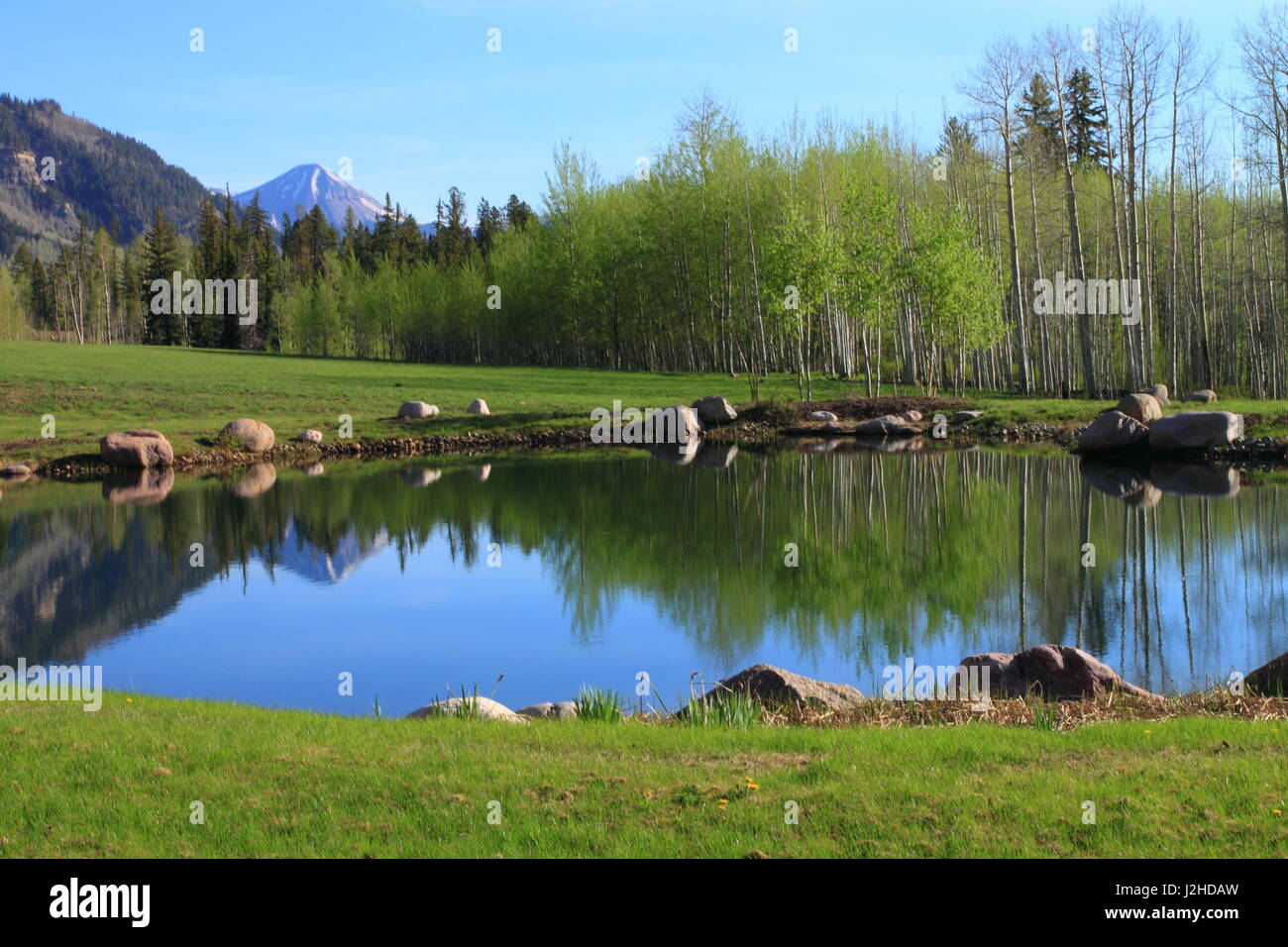 Engineer peak reflected in lake Durango Co Stock Photo - Alamy