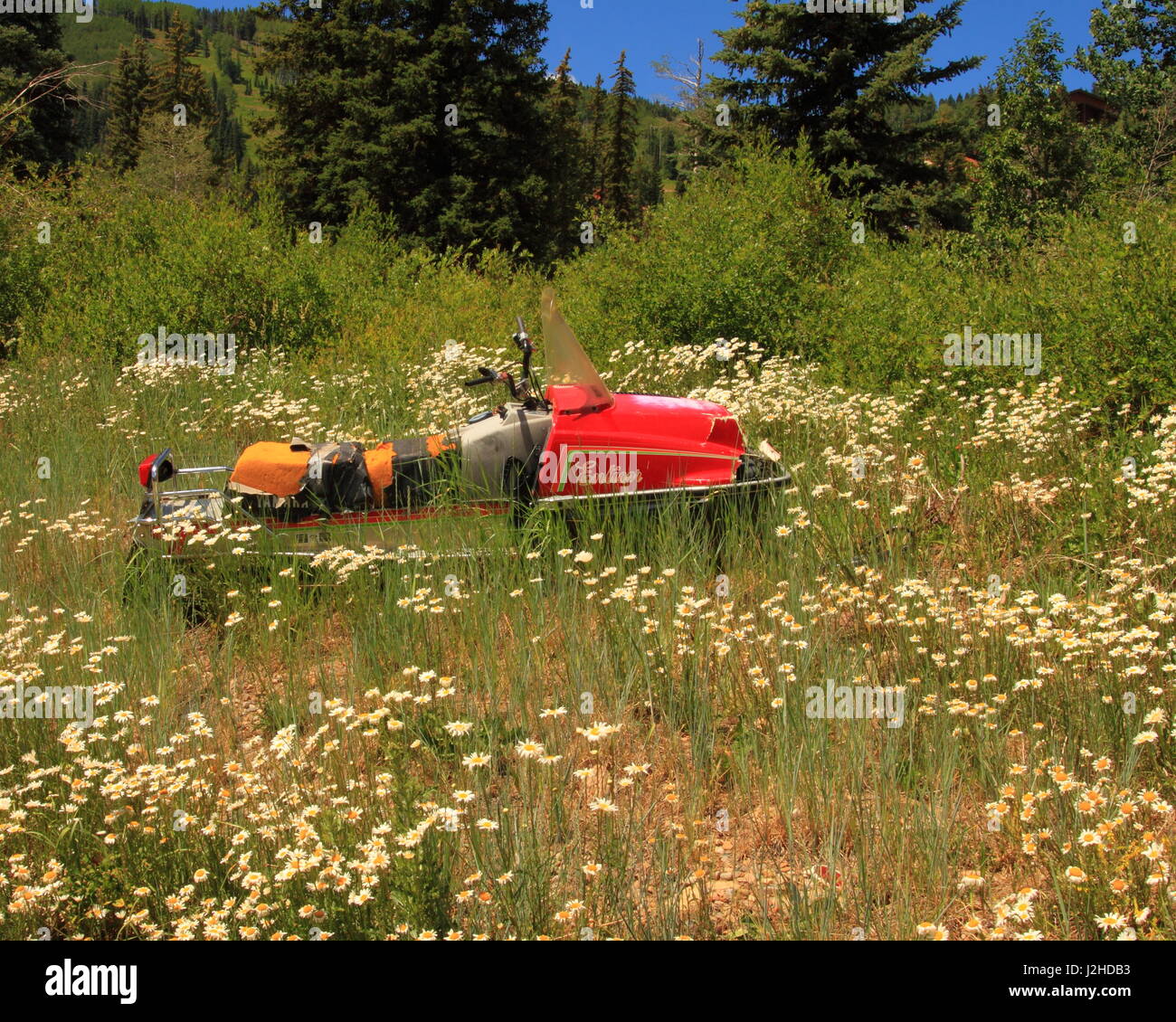 Broken down snowmobile at Durango Mountain resort Durango Co Stock ...
