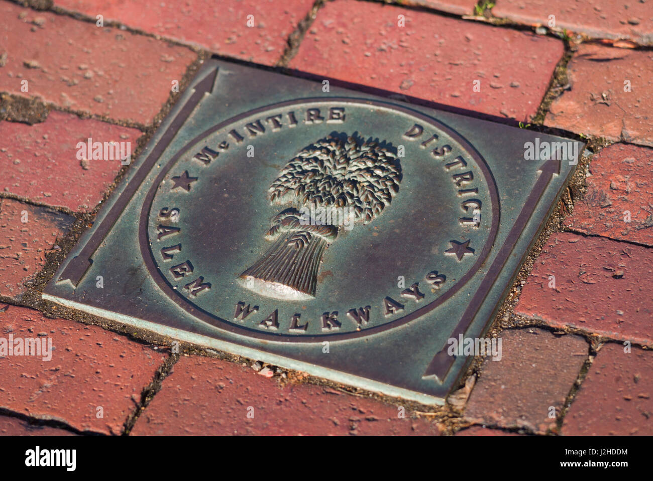 USA, Massachusetts, Salem, McIntire Historic District, walkway sign ...