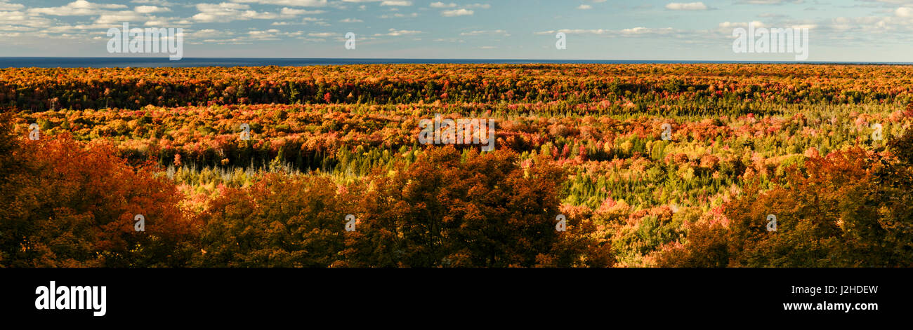 Panoramic overlooking fall colors, Pictured Rocks National Lakeshore ...