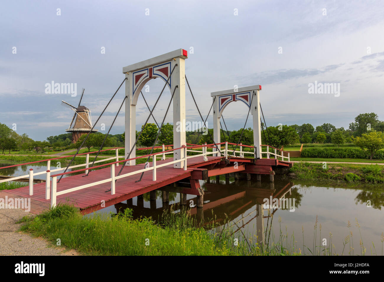Bridge and Dutch Windmill at Windmill Island in Holland, Michigan, USA ...