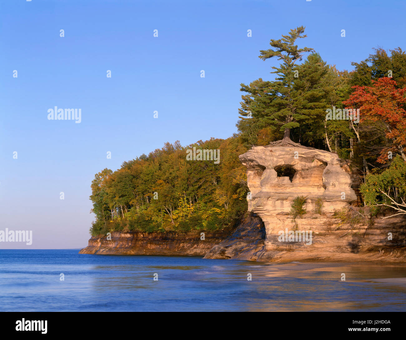 USA, Michigan, Pictured Rocks National Lakeshore, Eroded sandstone of ...