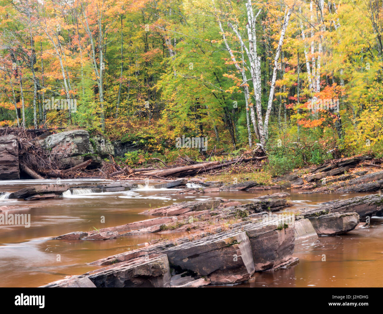USA, Michigan, Upper Peninsula. Bonanza Falls, where the Iron river ...