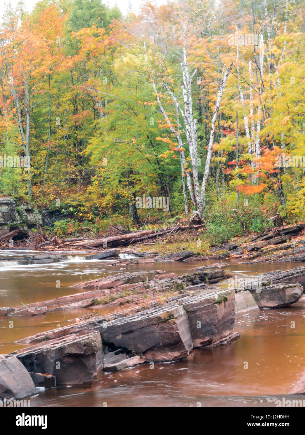USA, Michigan, Upper Peninsula. Bonanza Falls, where the Iron river ...