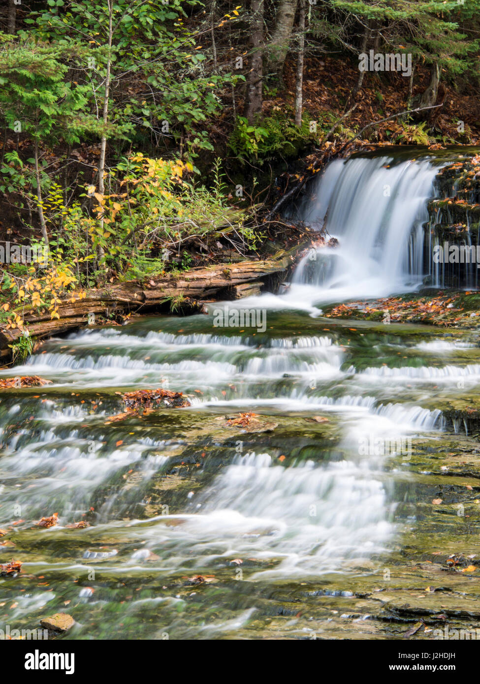 USA, Michigan, Upper Peninsula. Lower Au train Falls, autumn waterfall ...