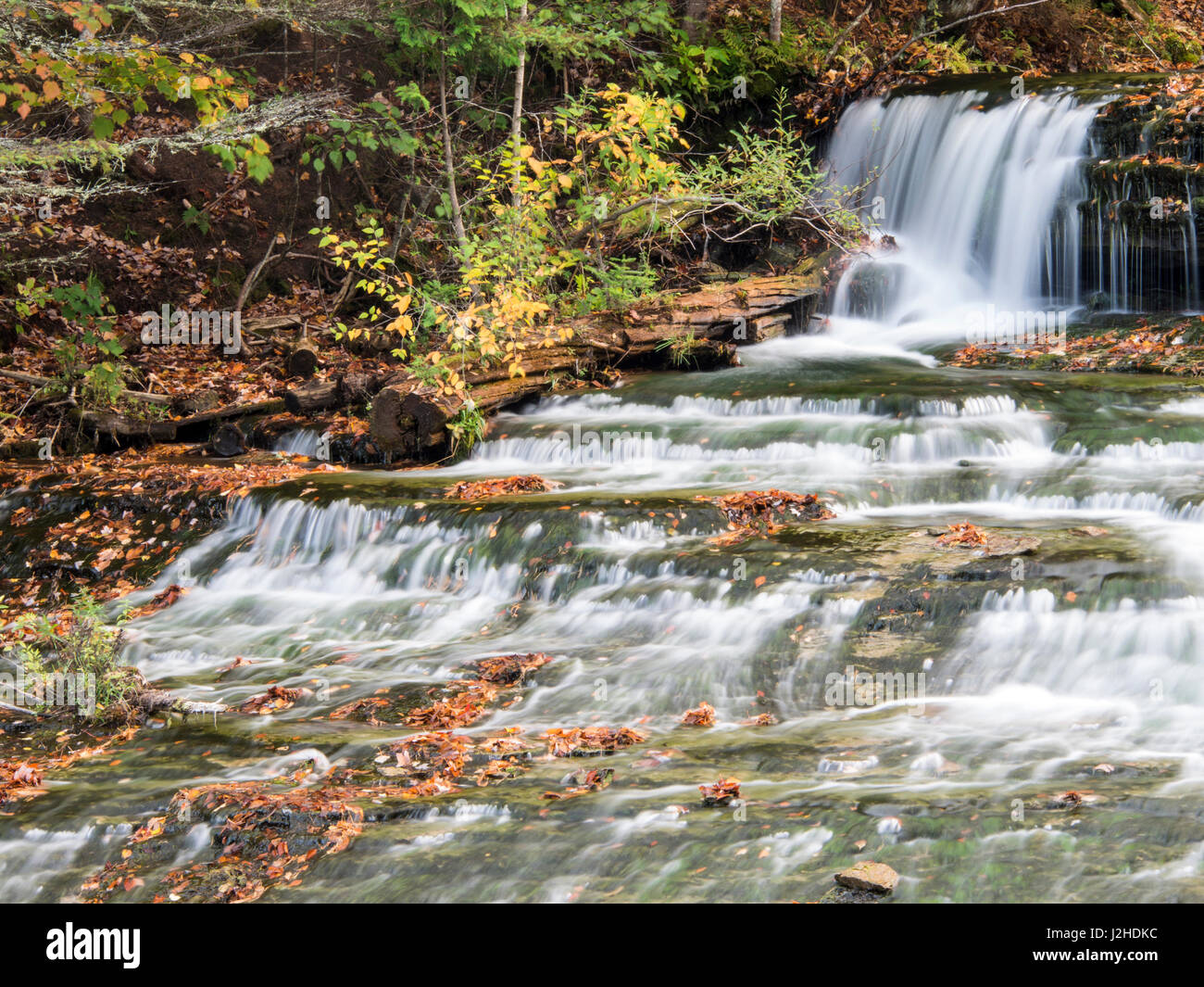 USA, Michigan, Upper Peninsula. Lower Au train Falls, autumn waterfall ...