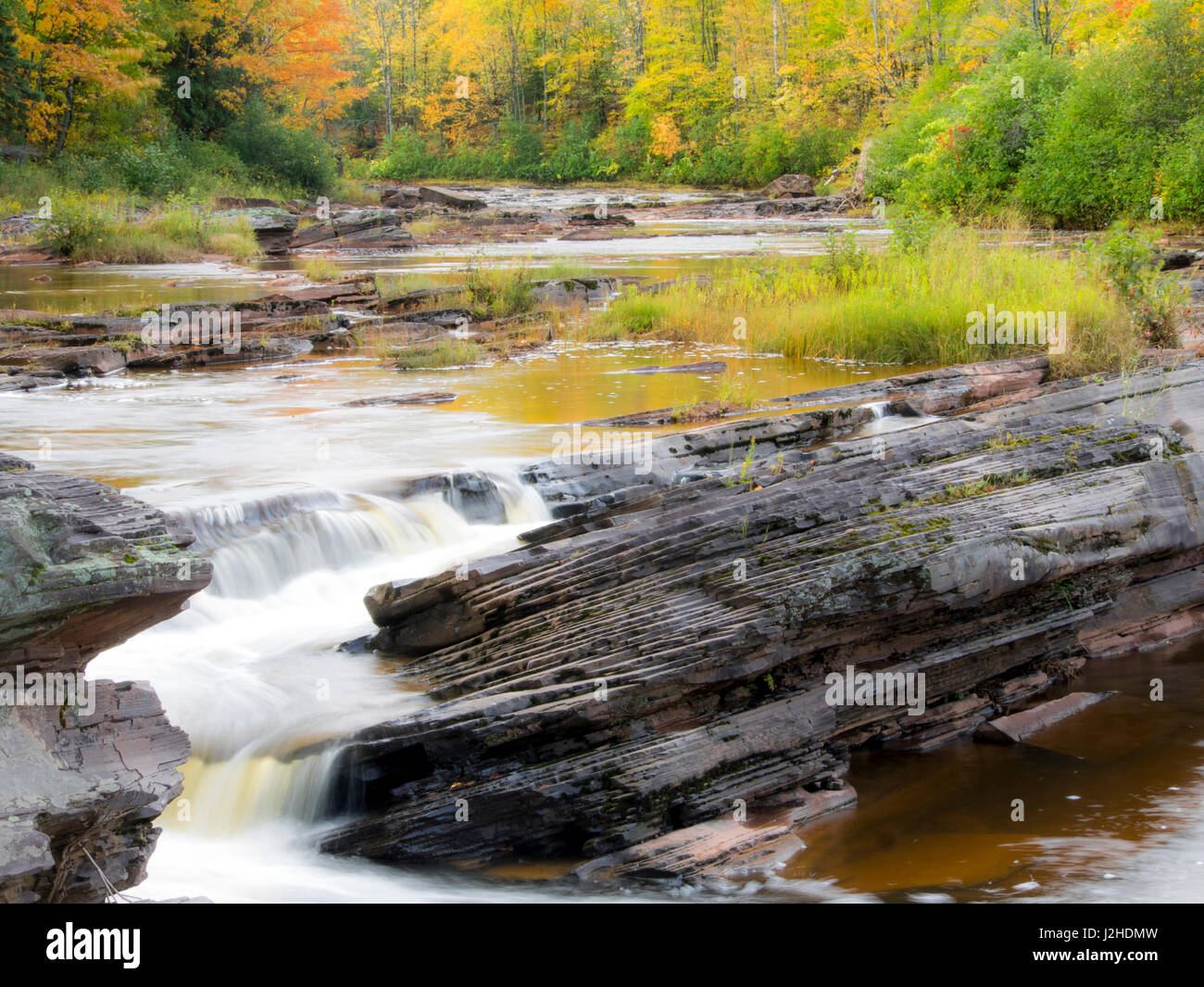 USA, Michigan, Upper Peninsula. Bonanza Falls, where the Iron river ...
