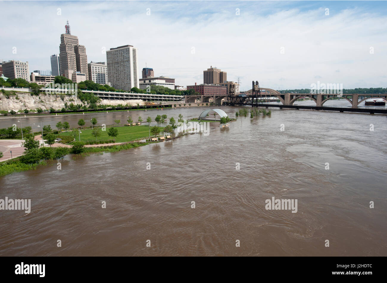 Minnesota, St. Paul, Raspberry Island Flooded by Mississippi River ...