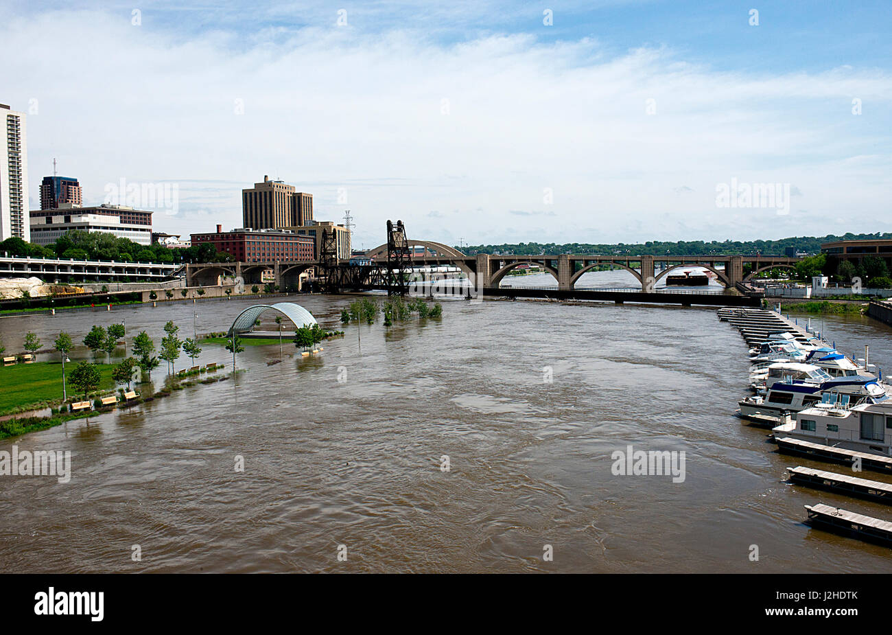 Minnesota, Saint Paul, Mississippi River Flood, Raspberry Island under ...