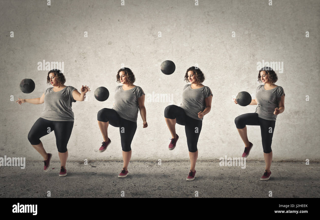 Progress of woman getting skinnier Stock Photo - Alamy