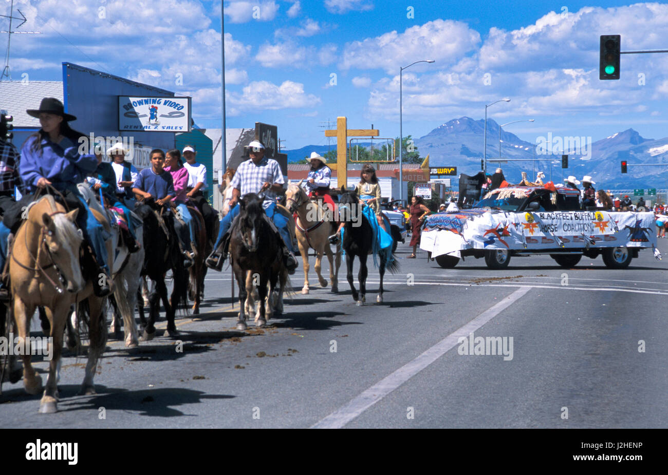 Horseback riders and floats during the annual parade during the ...