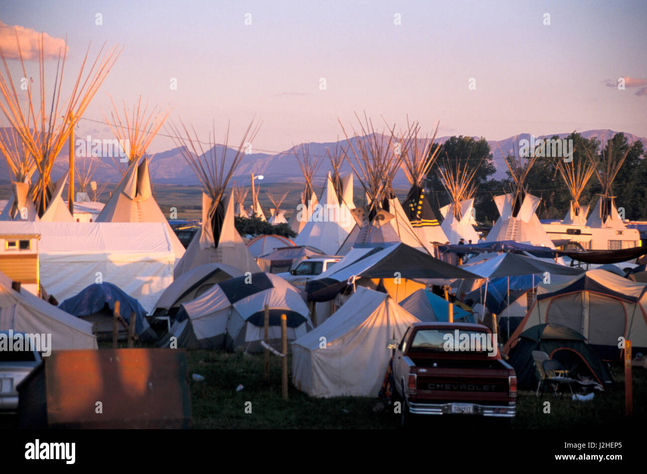Blackfeet tepee encampment during the Annual Indian Days Festival in ...