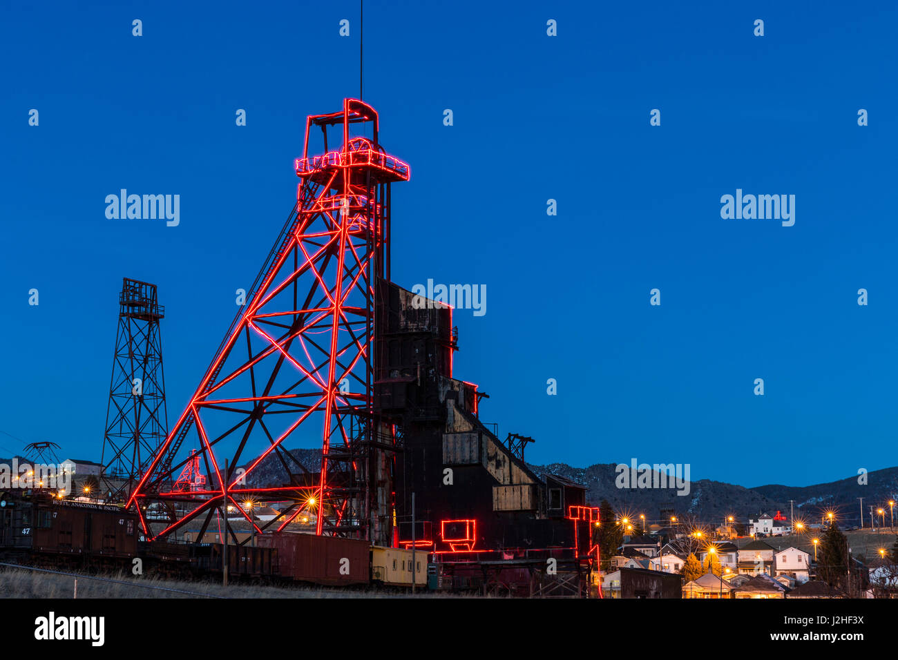 Old mining gallows headframes in butte hi-res stock photography and ...