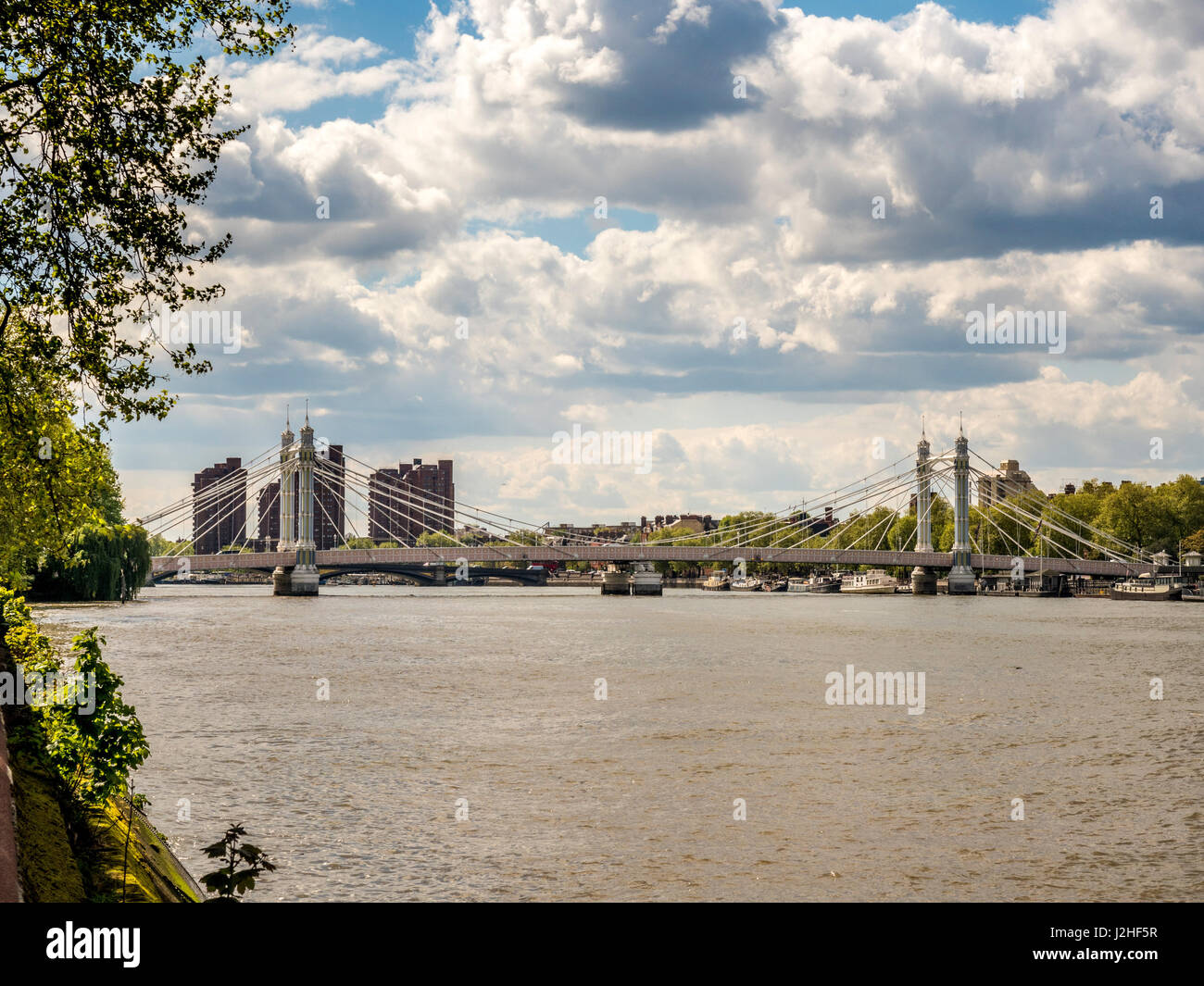 The Albert Bridge over the River Thames in West London, connecting ...