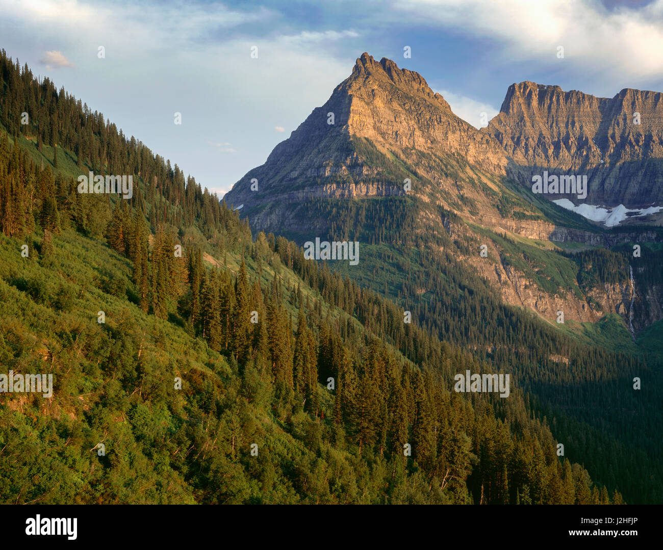 USA, Montana, Glacier National Park, Evening light on Mount Oberlin and ...