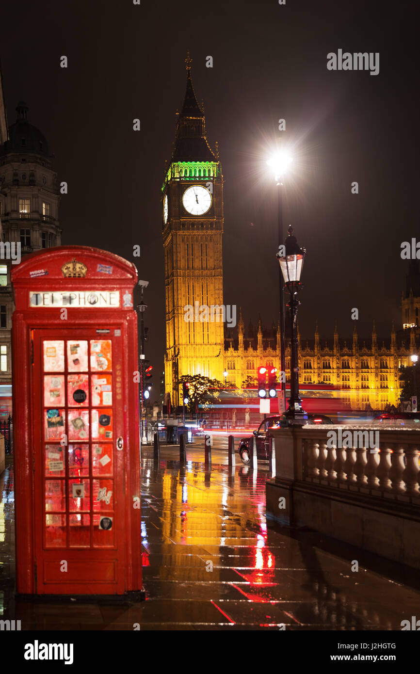 Popular tourist Big Ben and Houses of Parliament with red phone booth ...